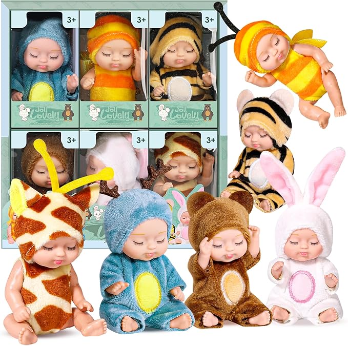 Amazon.com: Christoy 6 Sets 4 Inch Dolls Mini Reborn Baby Dolls with ...