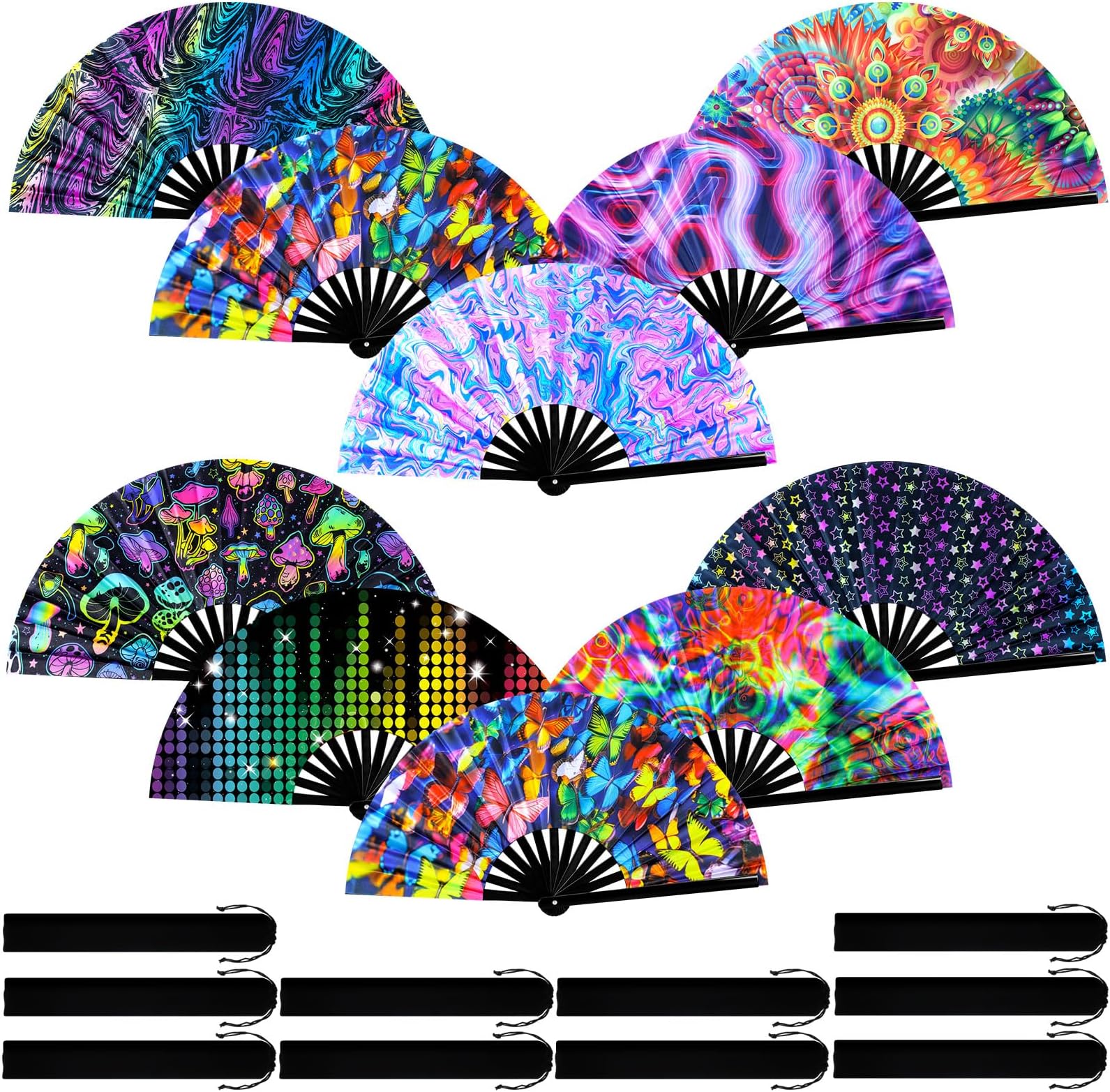 Amazon.com: BBTO 4 Pcs Clap Fans for Line Dancing UV Glow Large Folding ...