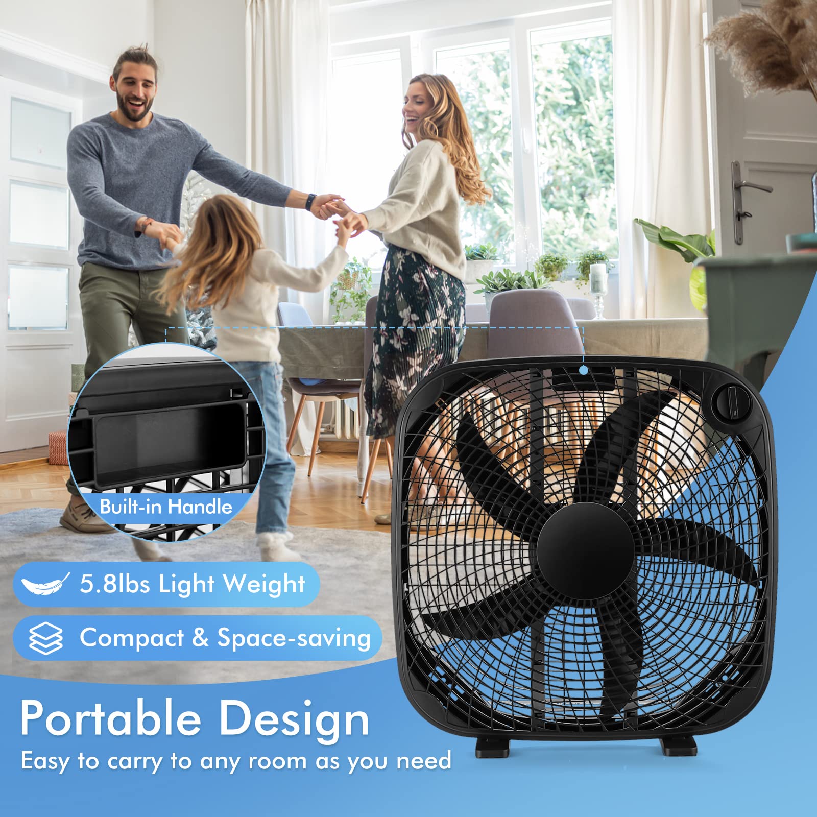 Buy Tangkula 3-Speed Box Fan, 20 inch Floor Fan for Full-Force ...
