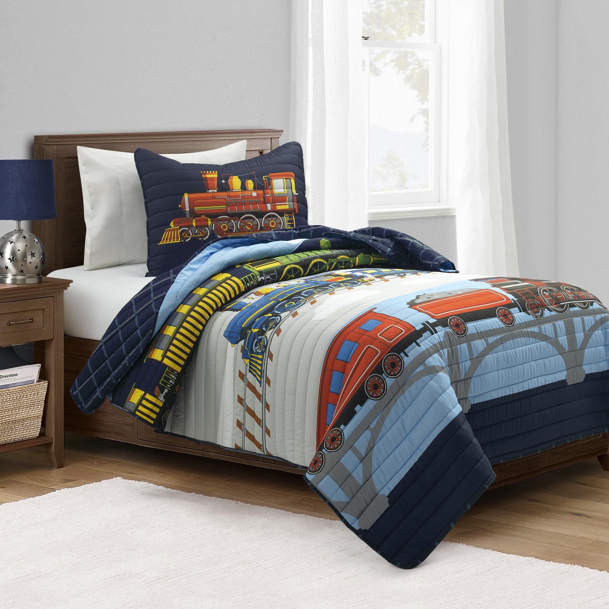 Amazon.com: Lush Decor Steam Trains Reversible Quilt Set, 2 Piece Set ...