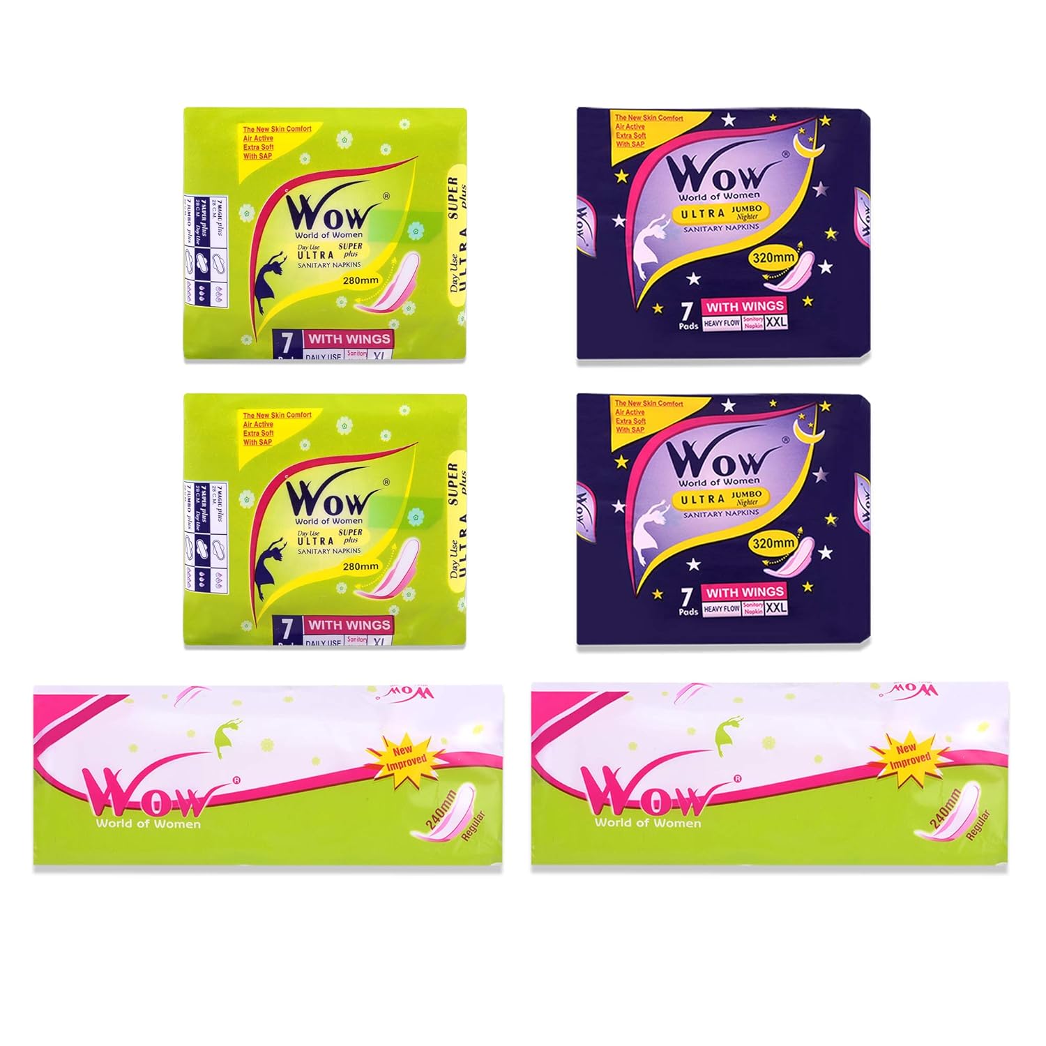 Buy WOW Combo Pack of Ultra Super Plus 280MM XL, Ultra Jumbo Nighter ...