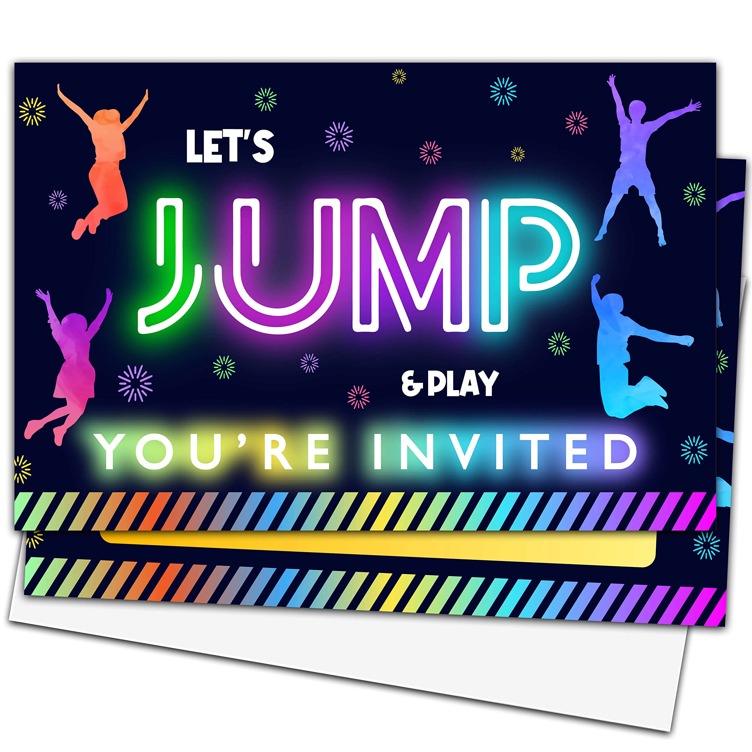 Amazon.com : ISOVF 4" x 6" Neon Jump Birthday Party Invitation Cards ...