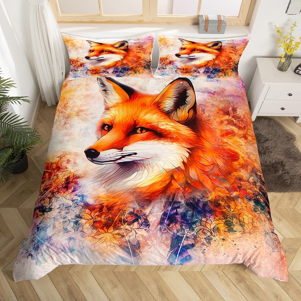 Amazon.com: Feelyou Fox Print Comforter Cover - Cartoon Fox Bedding Set ...