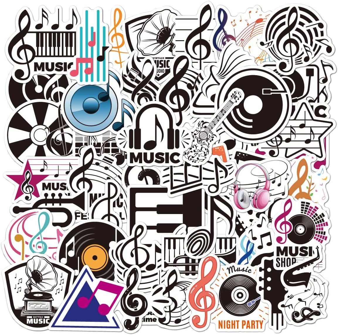 Amazon.com: Pigbit 50Pcs Music Symbol Stickers - Waterproof Vinyl ...