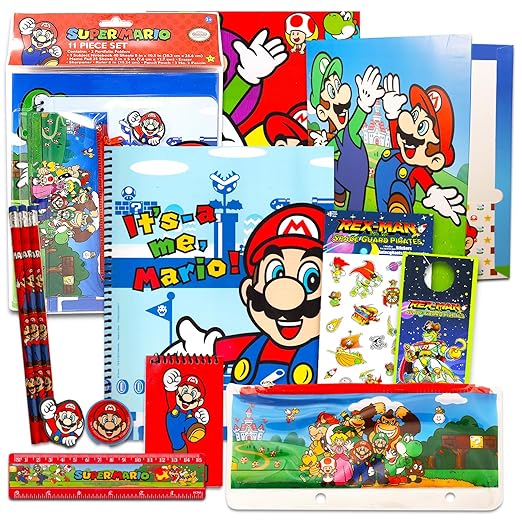 Super Mario School Supplies Set - Bundle with Mario Folders, Notebook ...