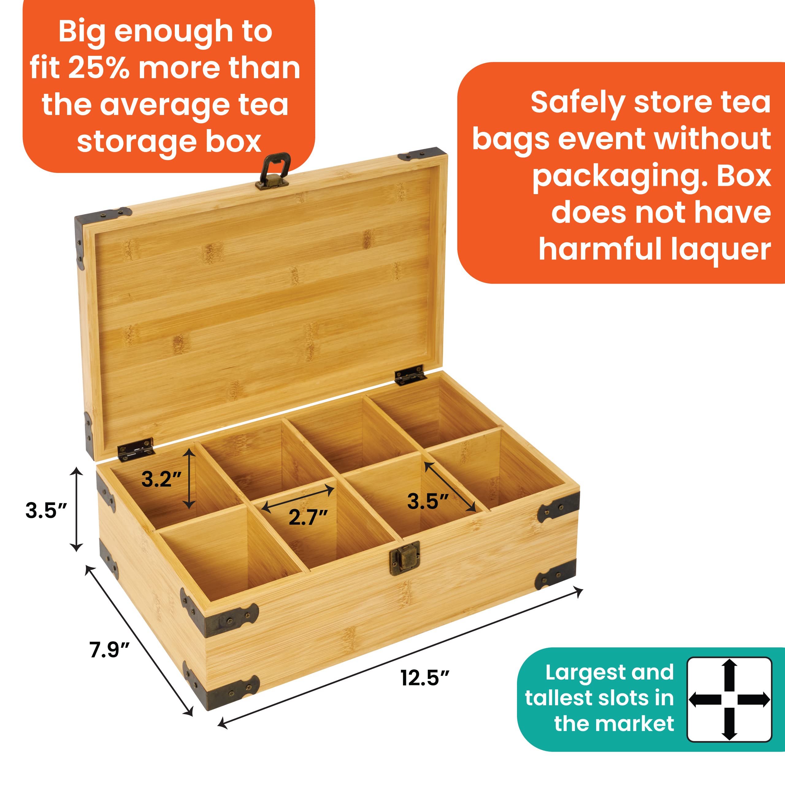 NHZ Bamboo Tea Box Storage, Tea Bag Organizer Box, 8 Compartments (natural)