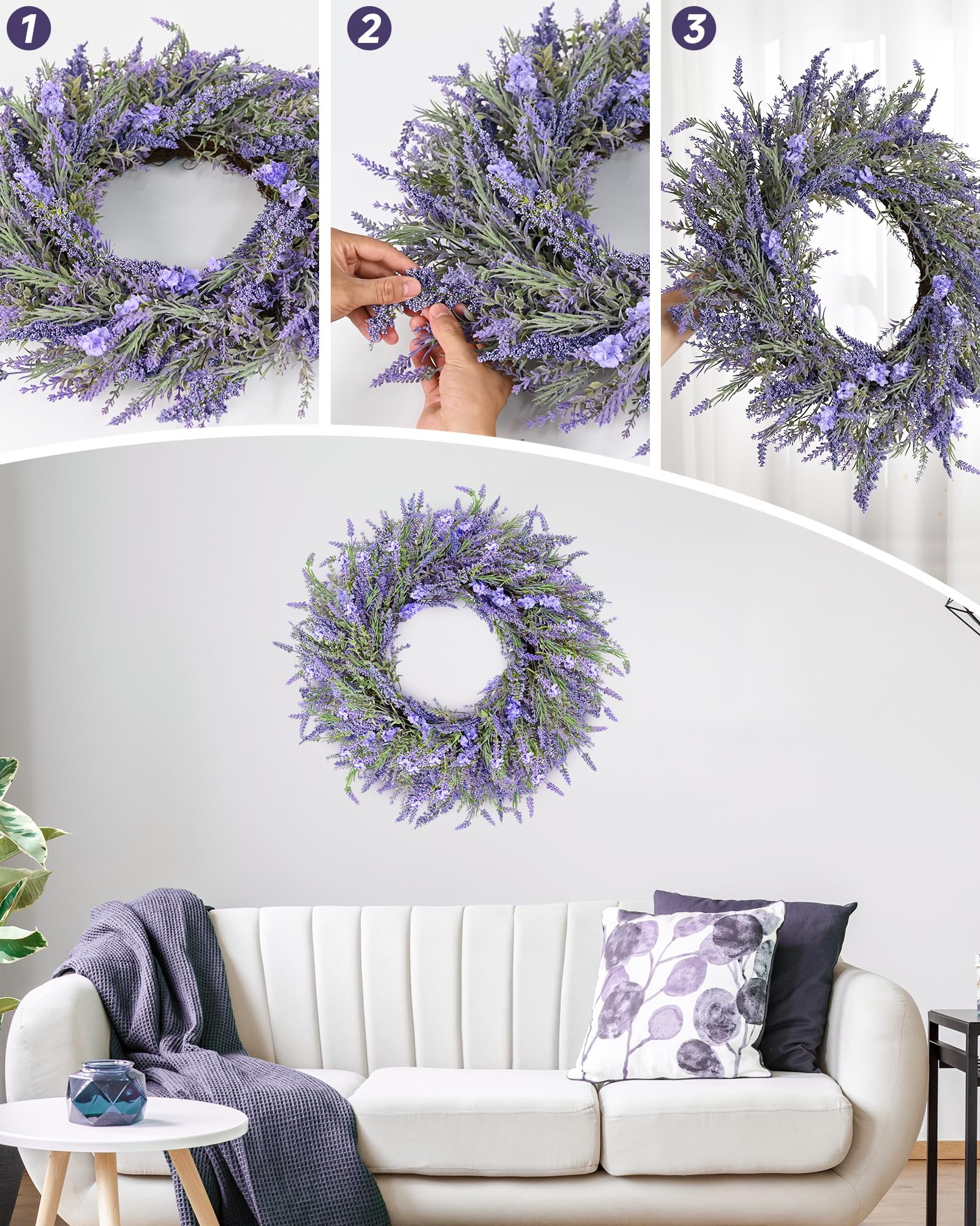 Snapklik.com : DDHS Lavender Wreath, Spring Wreaths For Front Door 24 Inch