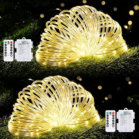 POTIVE Battery Operated Rope Lights 2 Pack, 33 Ft 100 LED Battery Rope ...
