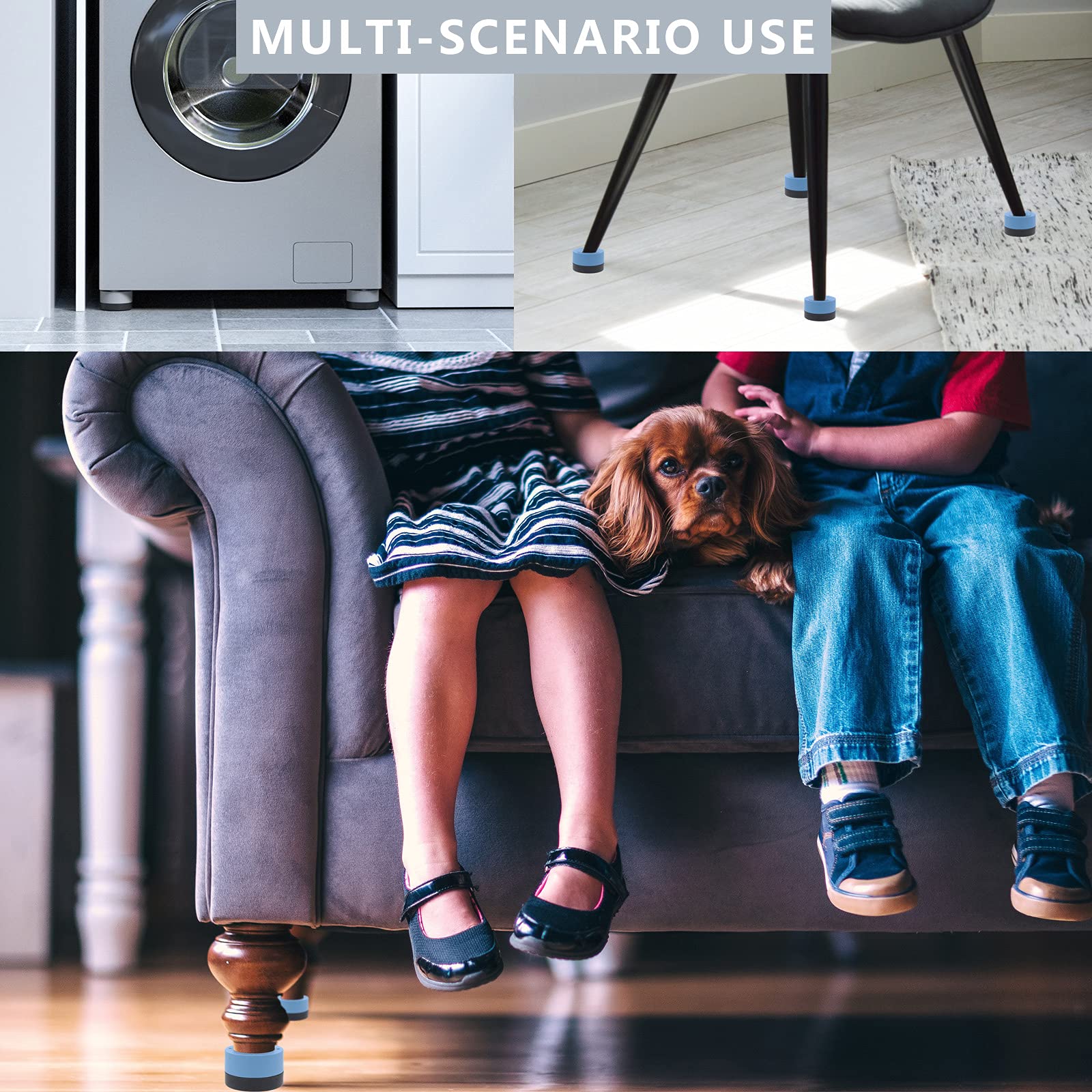 HANIHUA Round Bed Risers 4 Pack Blue Heavy Duty Furniture Risers Lifts ...