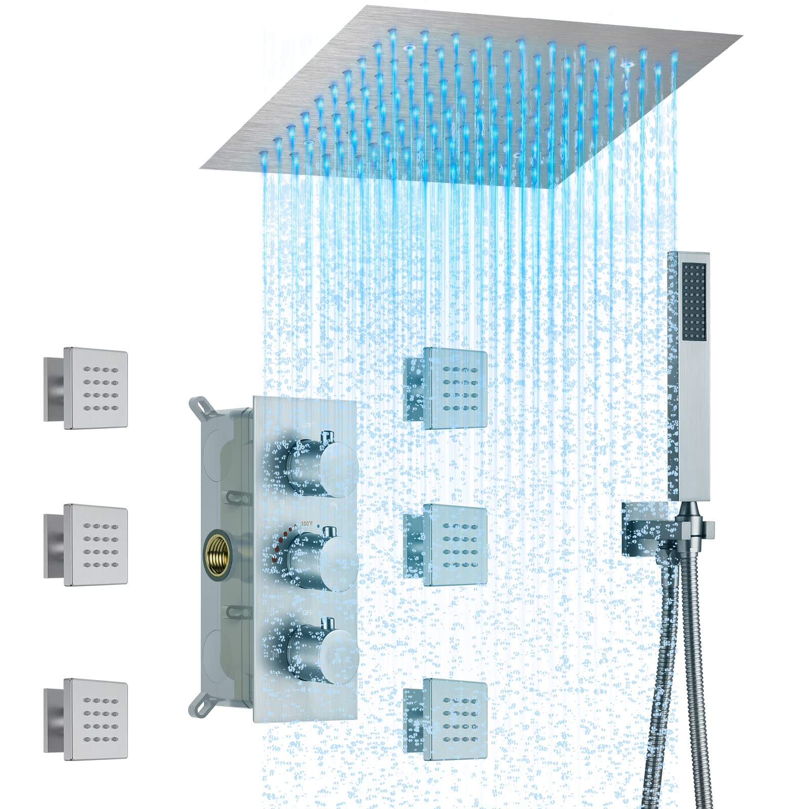 Bathroom LED Rainfall Shower System: Aposhion 12 Inch 64 Color LED ...