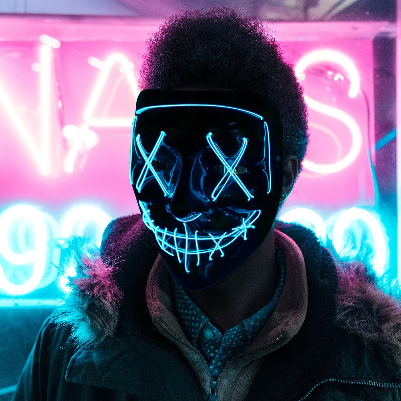 Buy Halloween Mask Light Up, Hacker Purge Mask, Scary LED Mask for ...