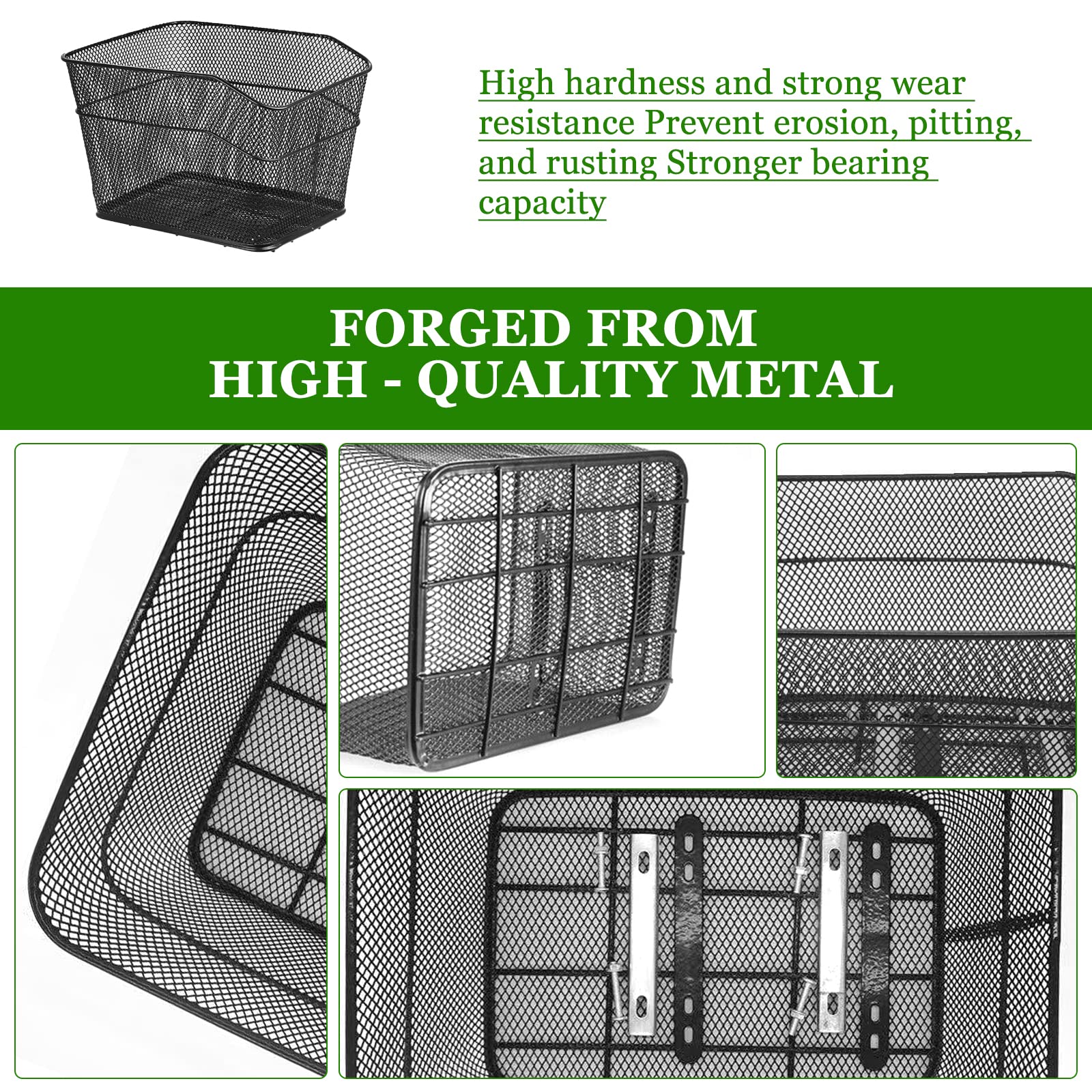 Rear Bike Basket, Metal Wire Bicycle Basket with 360 Degrees Rotation ...
