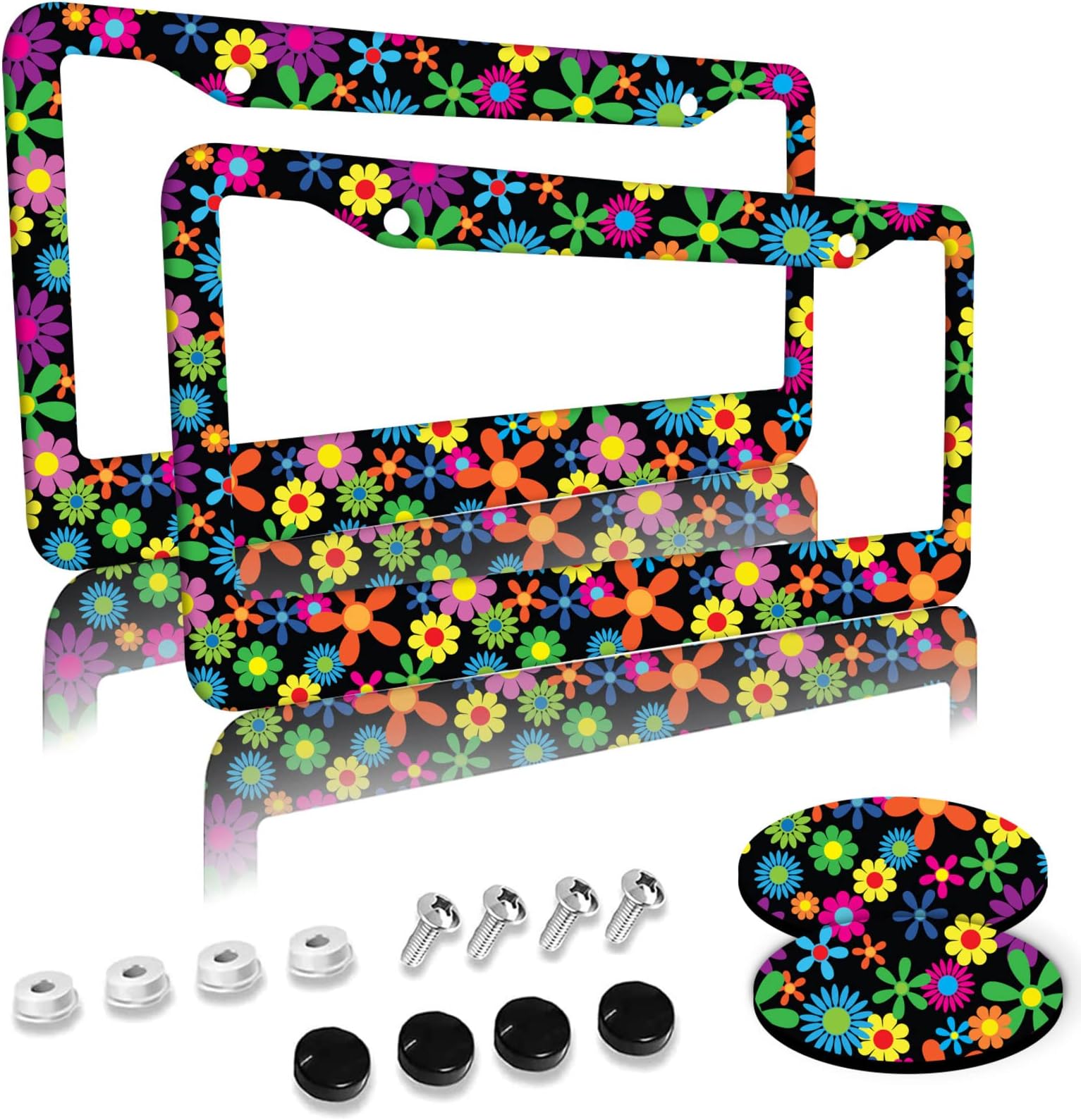 Amazon.com: Hippie License Plate Frame,Abstract Hippie Flower License ...