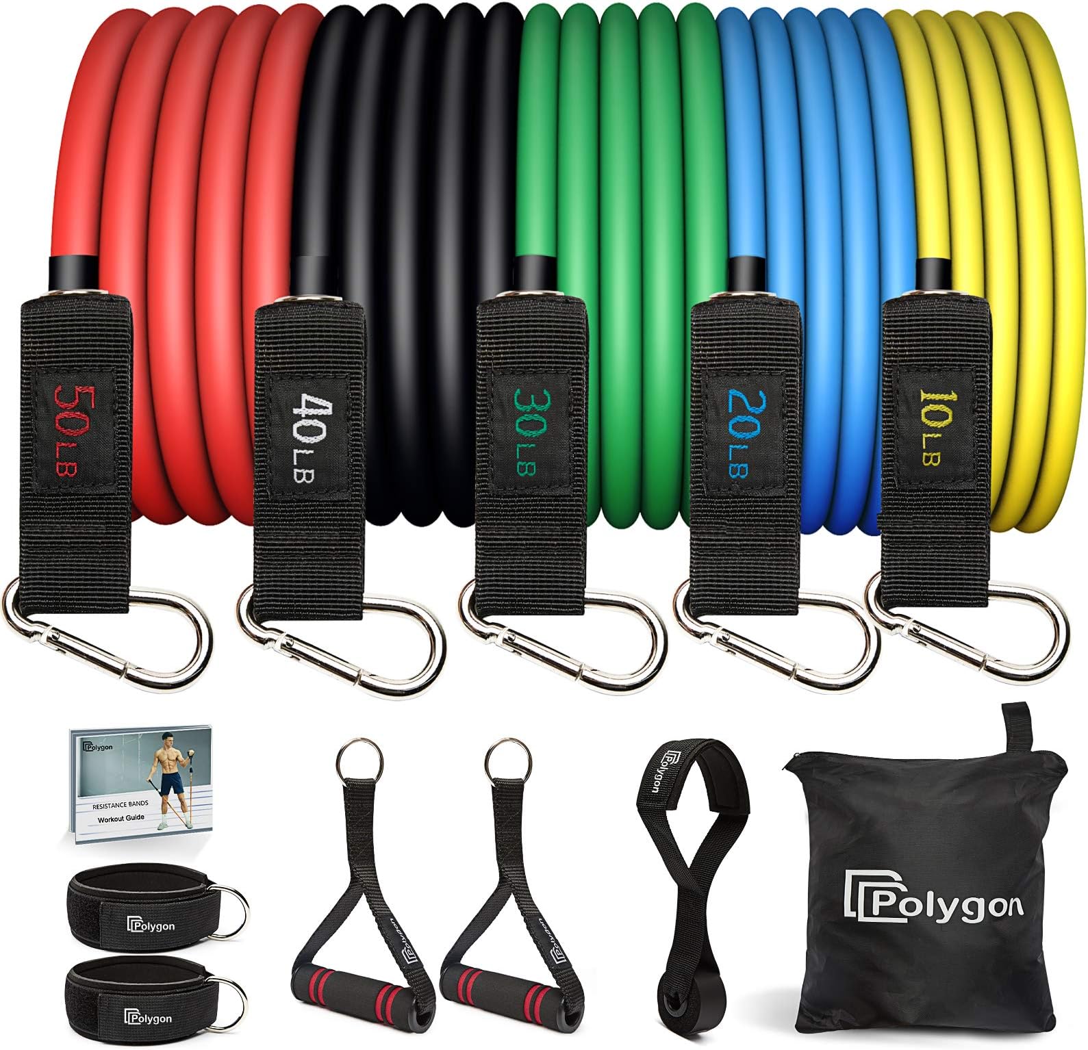 Polygon Resistance Bands Set, Exercise Tubes with Handles, Door Anchor ...