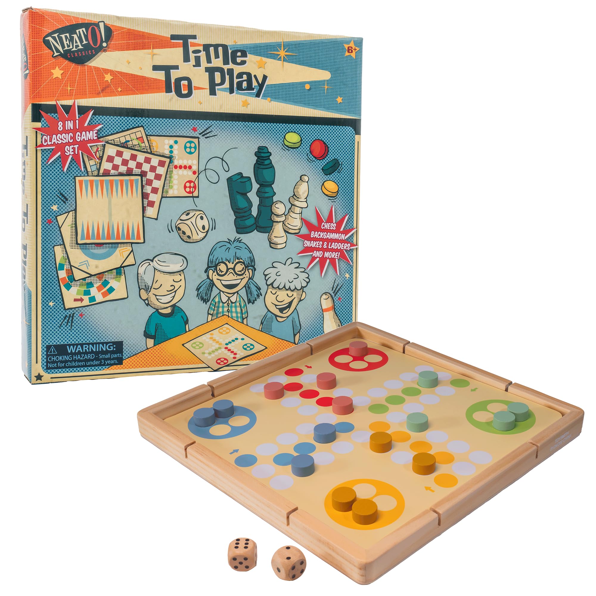 Amazon.com: Neato Time to Play 8-in-1 Wooden Board Game Set – Chess ...