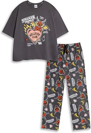 Stranger Things Hellfire Club Womens Black Short Sleeve Long Leg Pyjama ...