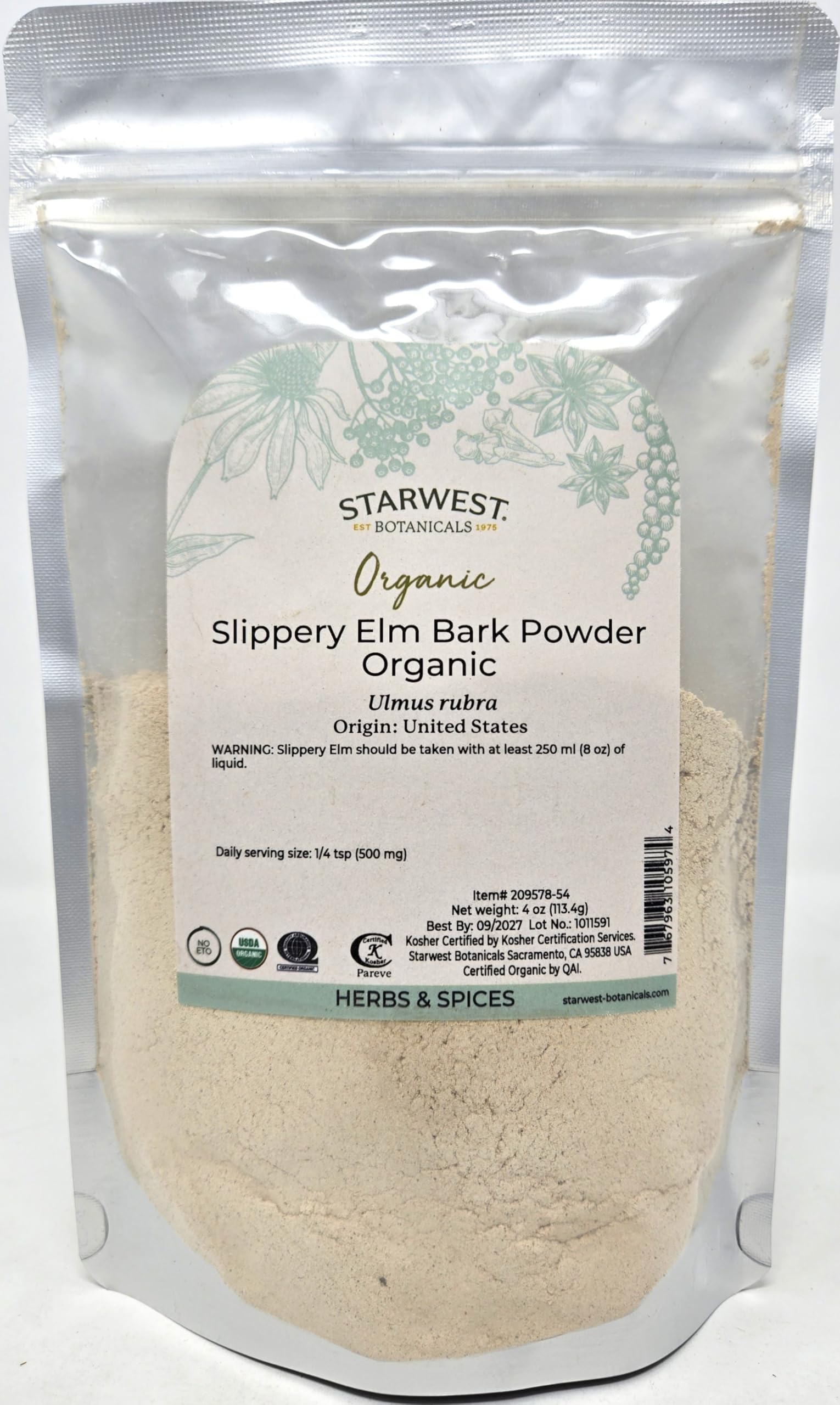 Amazon.com: Slippery Elm Bark Pwd Organic -4 Oz : Health & Household