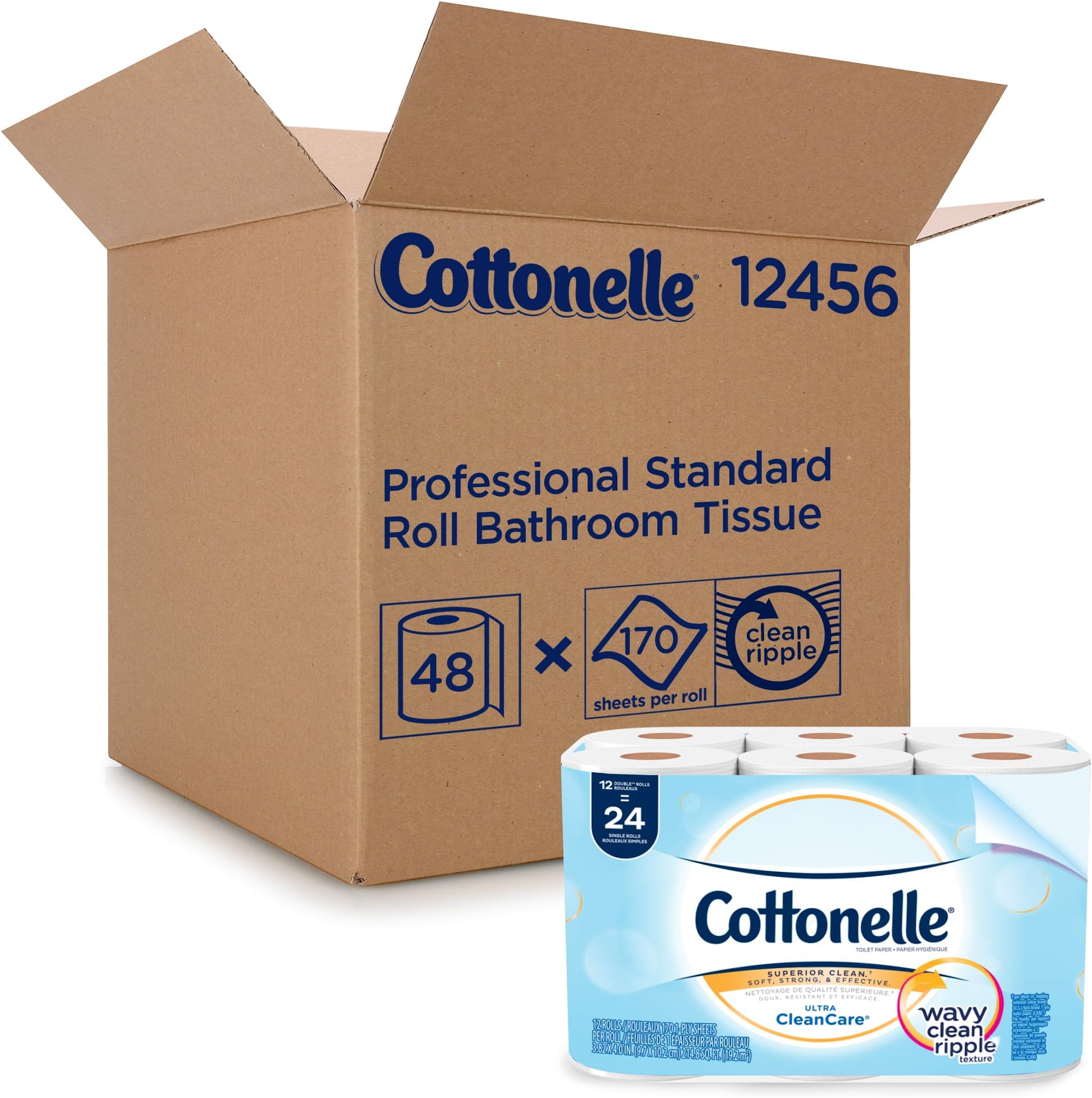 Amazon.com: Cottonelle Ultra Clean Toilet Paper, 24 Super Mega Rolls ...