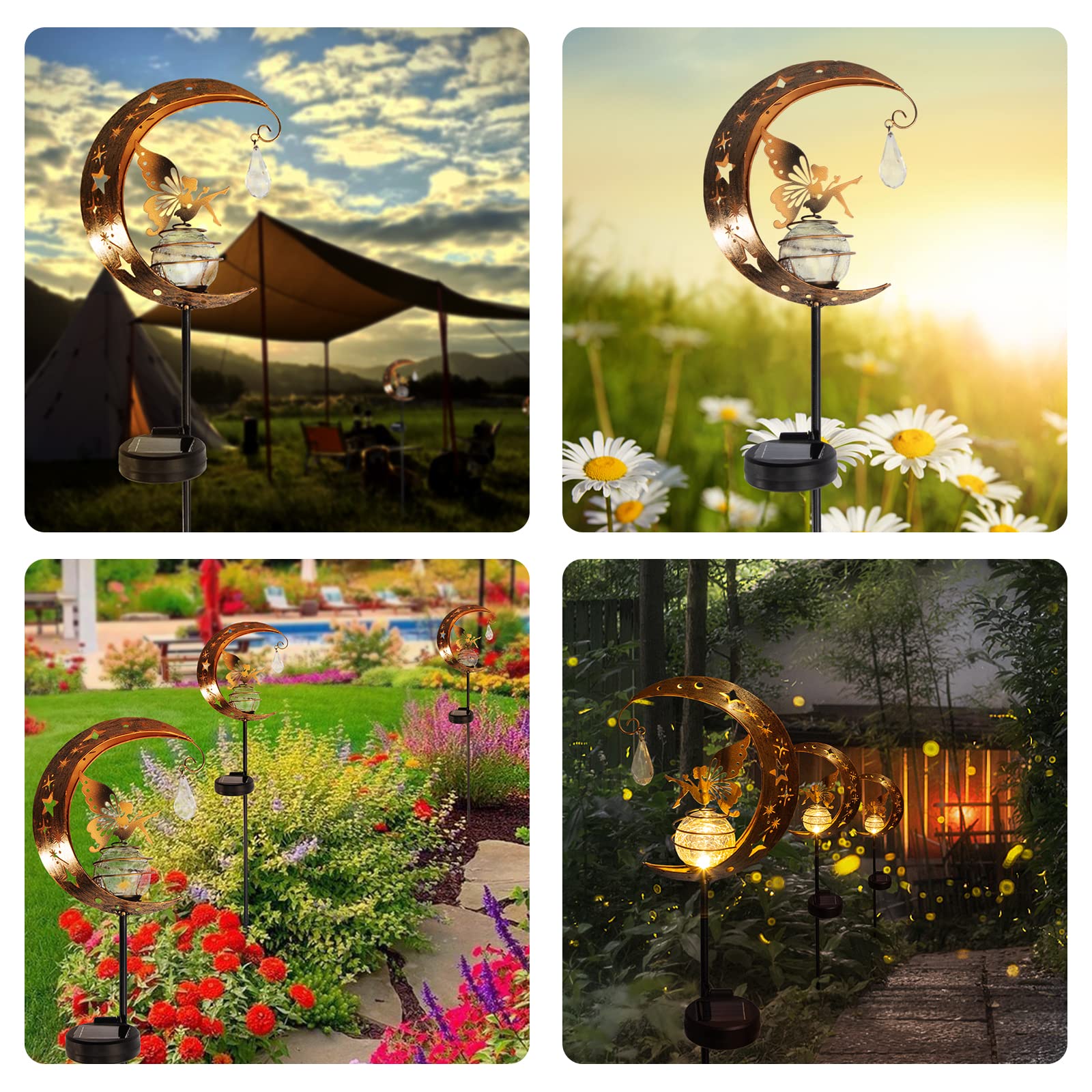 Snapklik.com : LICKLIP Moon & Fairy Garden Solar Stake Lights Outdoor, Crackle Glass Globe