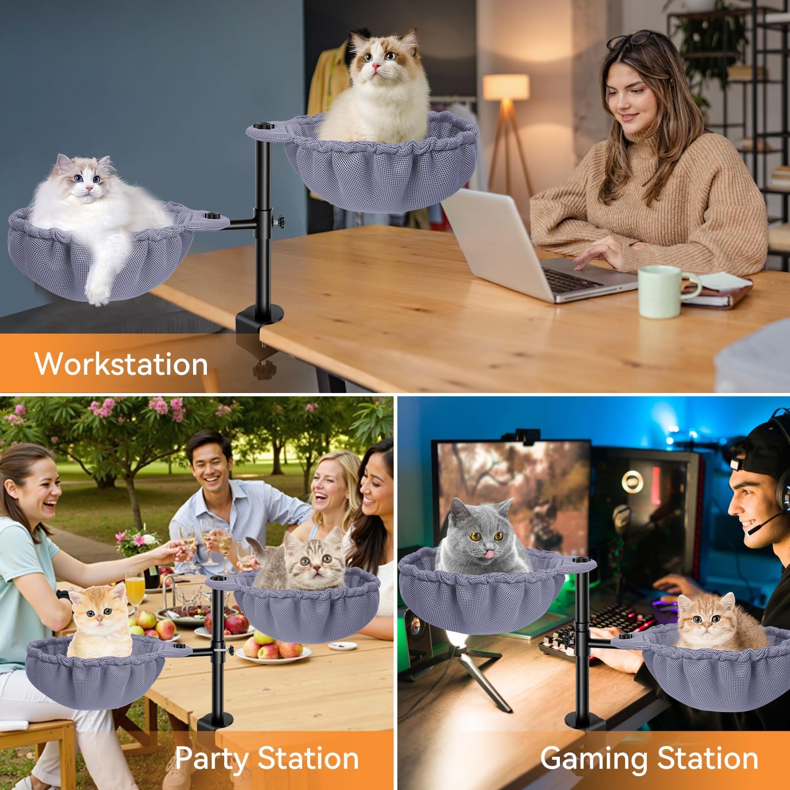 Cat Desk Perch 360° Rotating - Window Bed Hammock For Office Home, No ...