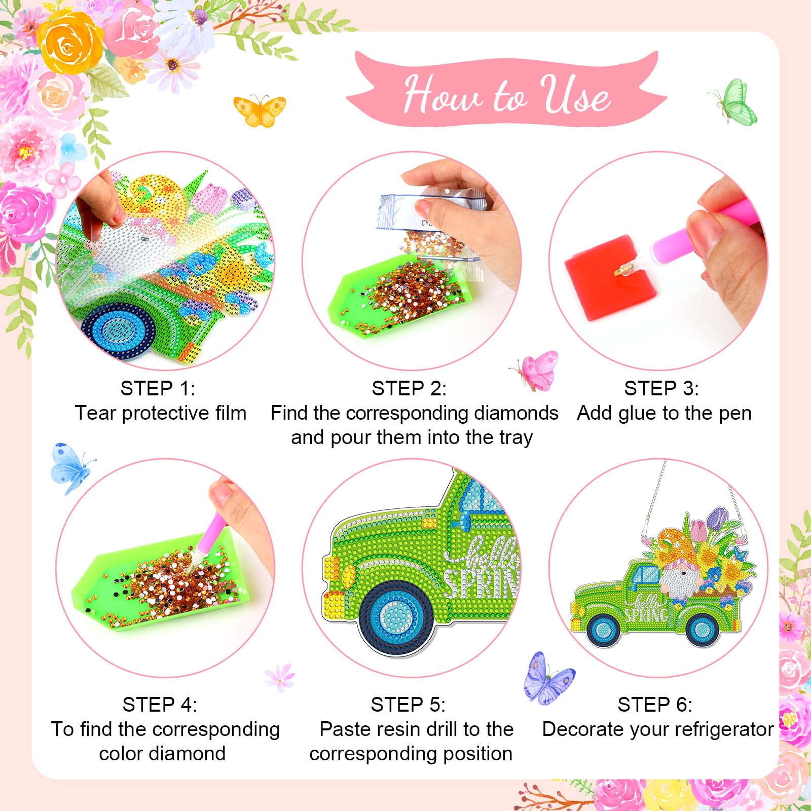 Snapklik.com : 3 Pcs Spring Diamond Painting Hanging Sign Spring Door ...