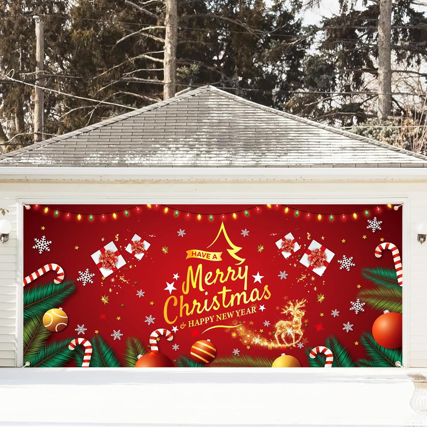 Amazon.com: 7 x 16 ft Merry Christmas Garage Door Banner, Winter ...