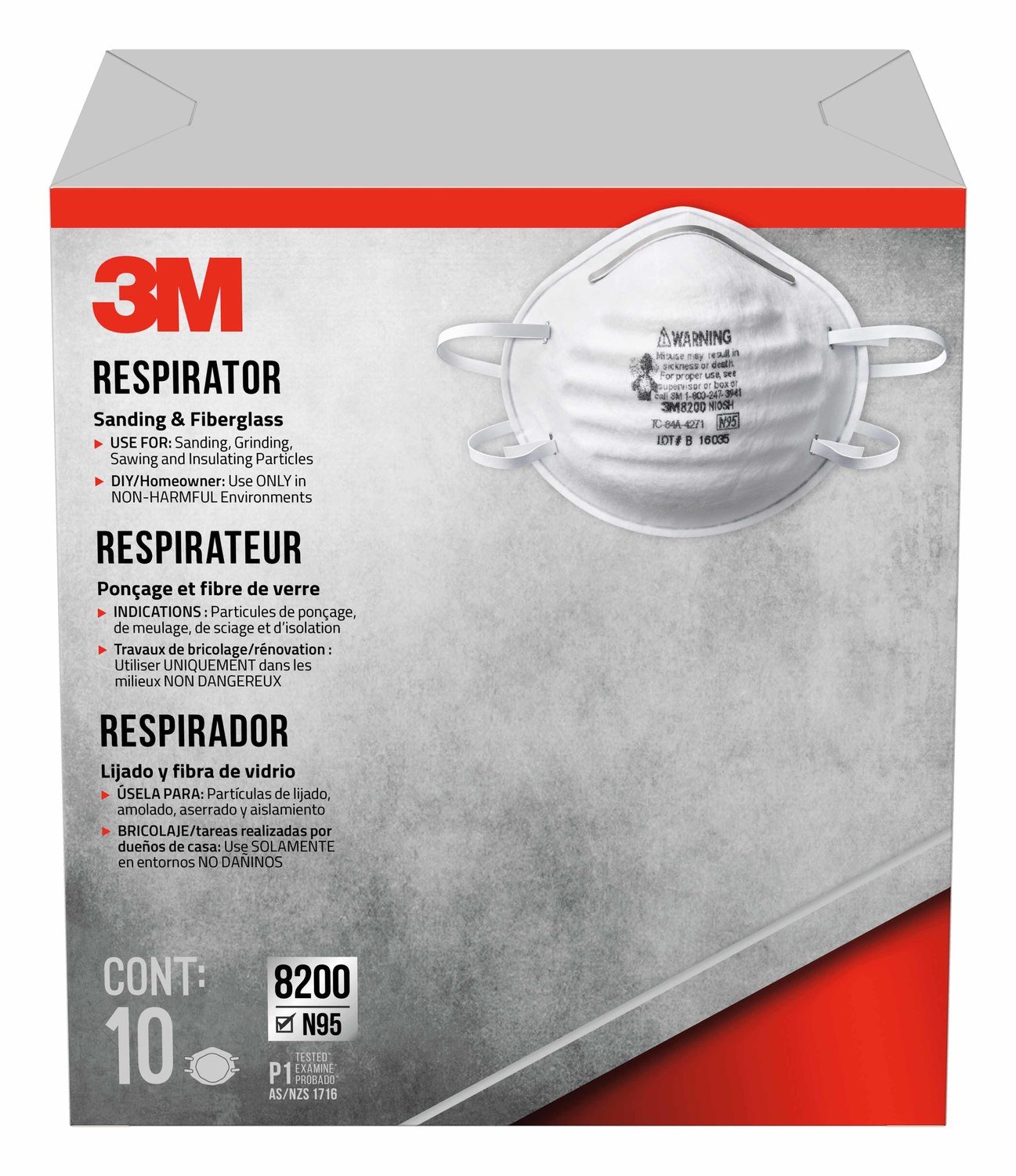 3M Sanding and Fiberglass Non-vented Respirator, 8200, 10 Masks (N95 ...