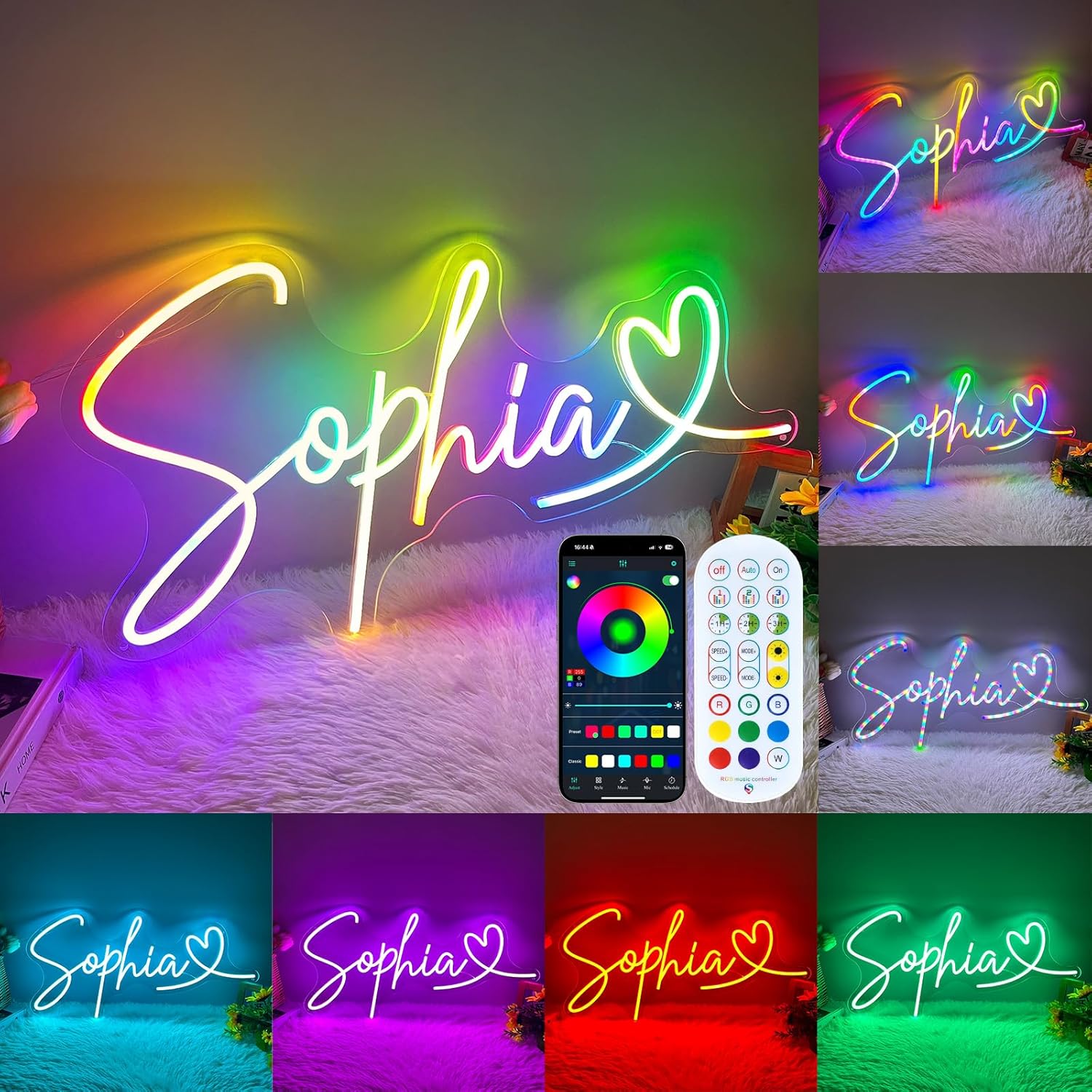 HDJSIGN Custom Neon Signs Customizable RGB Color Changing Remote ...
