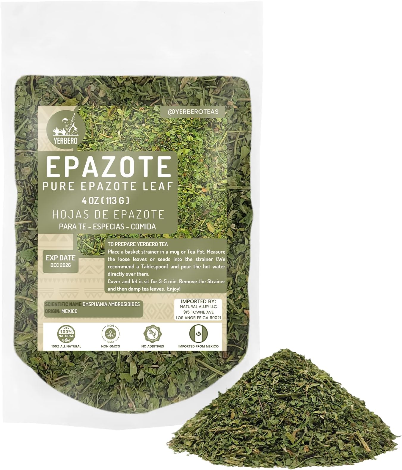 Amazon.com : Yerbero - Dried Epazote Leaves Cut Herb 4 Oz (113 g ...