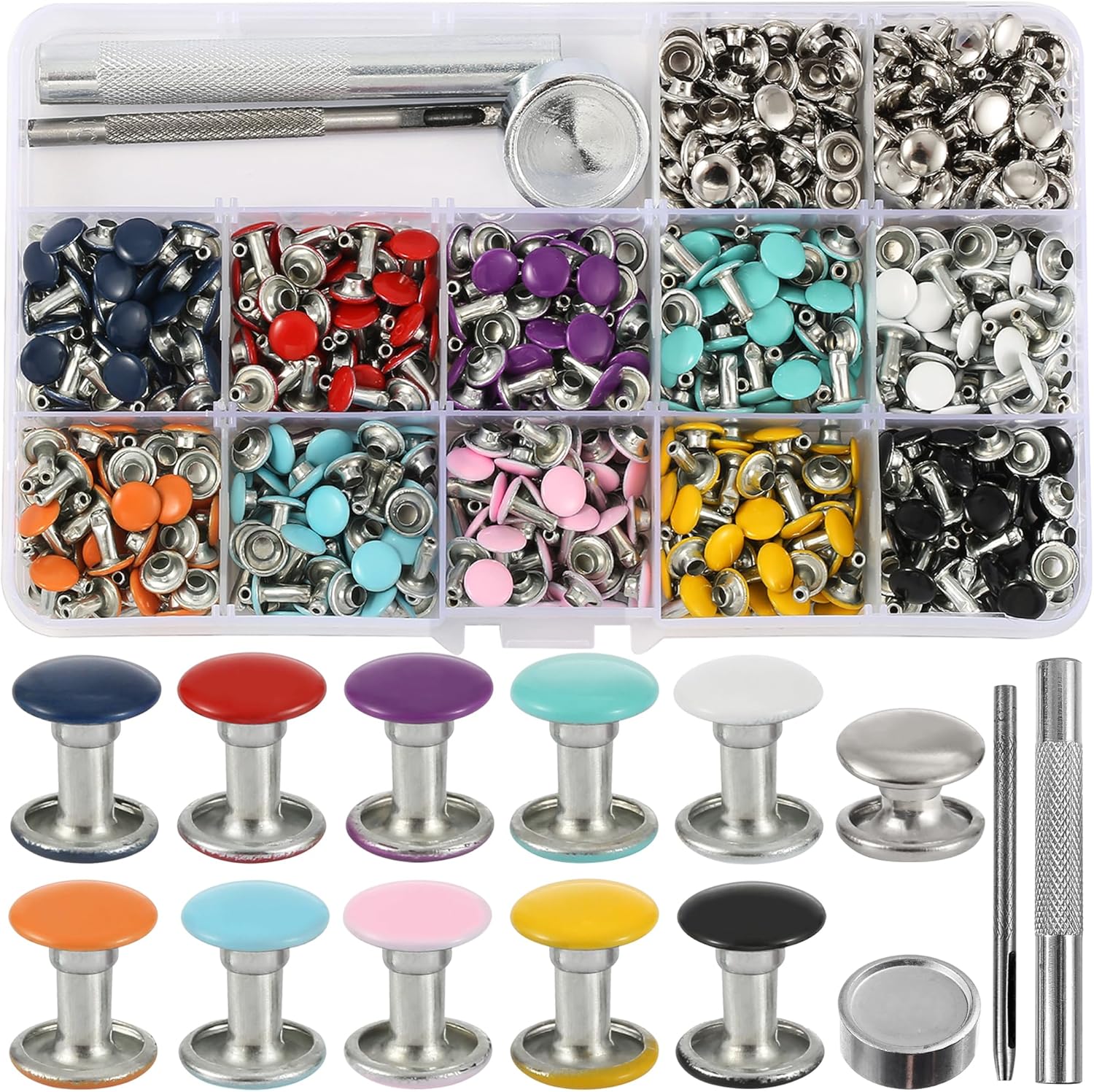 Amazon.com: YORANYO 380 Sets 8MM Leather Rivets Kit Studs for Clothing ...
