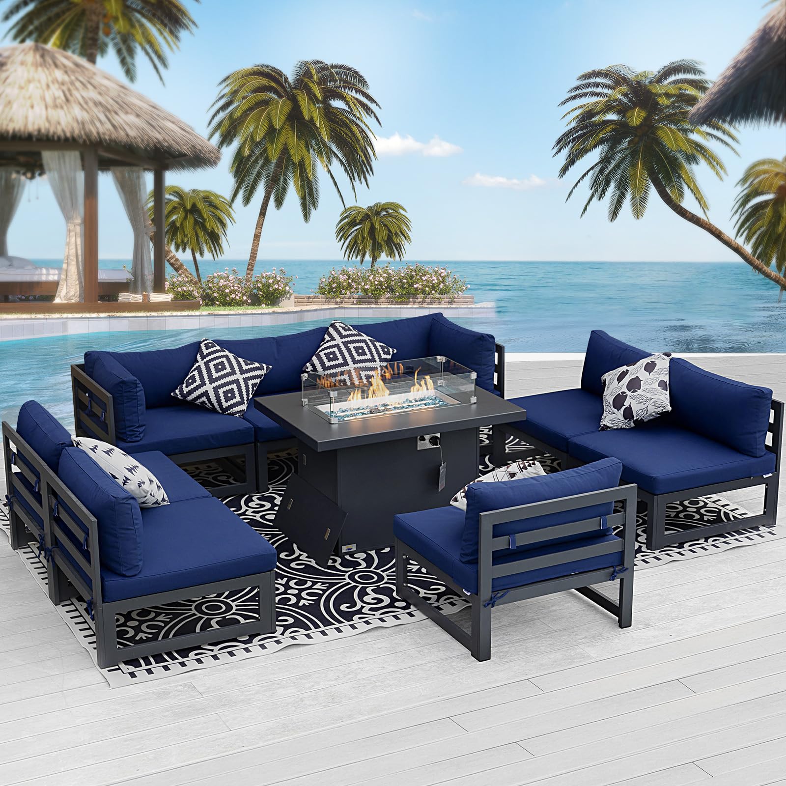 Amazon.com: NICESOUL® 9 Pieces Aluminum Patio Furniture Set with Fire ...