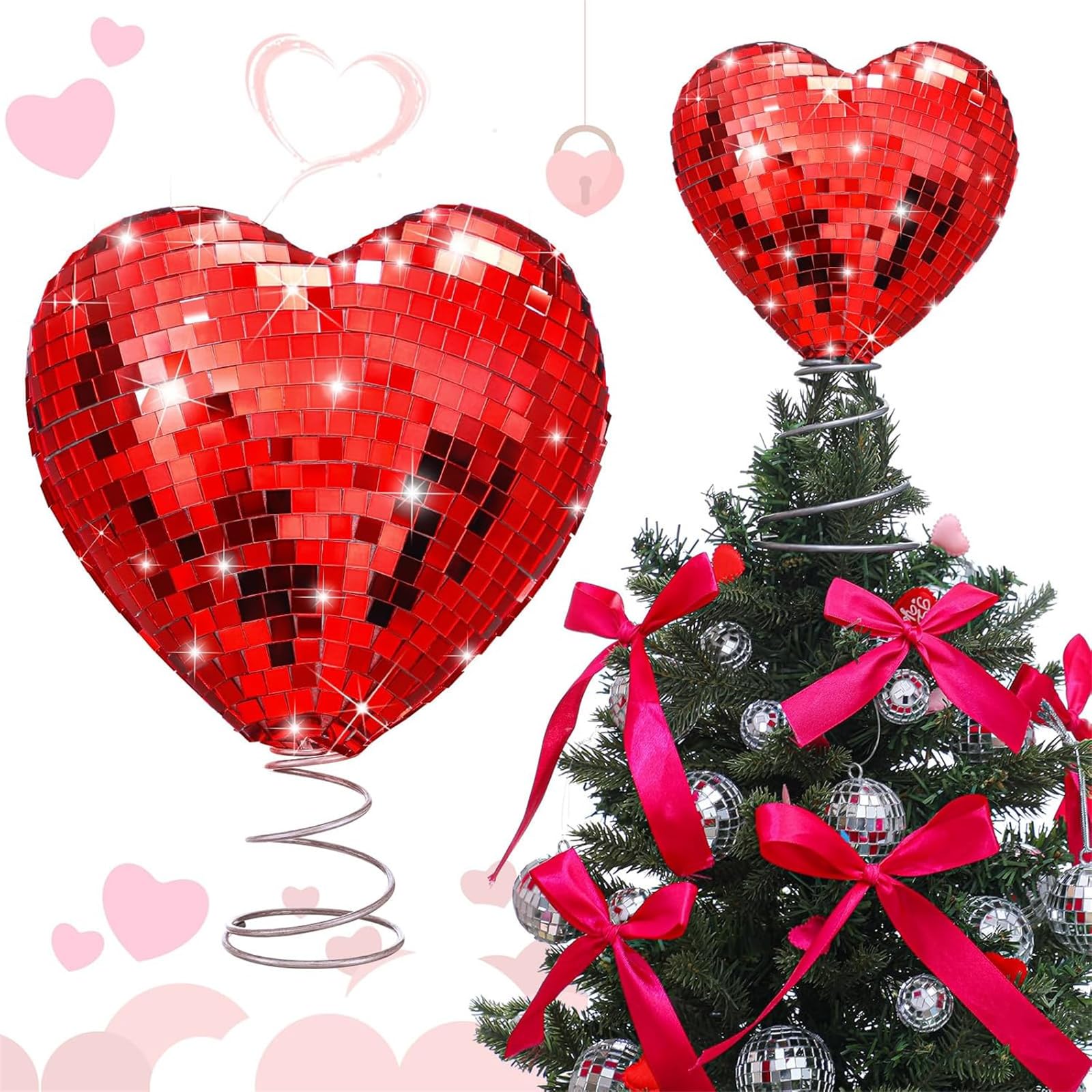 Amazon.com: Valentine's Day Love Heart Tree Topper Glitter Heart Tree ...