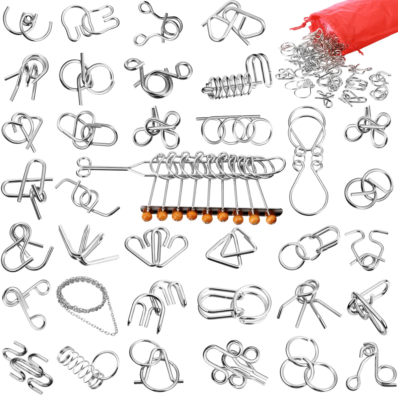 Amazon.com: Yilloog Metal Brain Teaser Puzzles Set of 36 with Pouch ...