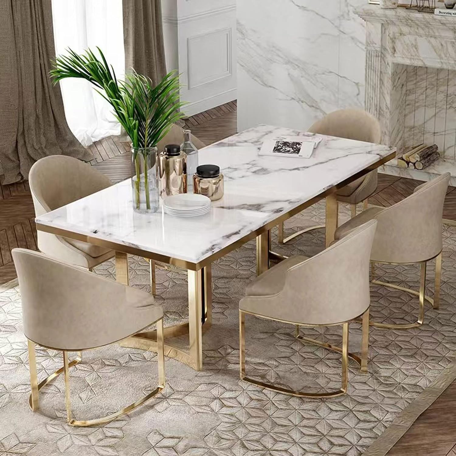 Amazon.com - TKAJXXM Marble Dining Table with Gold Stainless Steel Legs ...