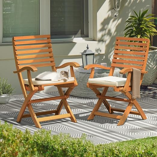 Amazon.com : IDZO Patio Chairs Set of 2, Upgraded Wood Folding ...