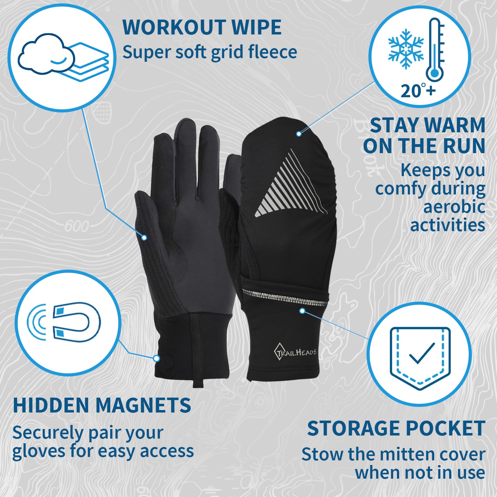 Snapklik.com : TrailHeads Mens Running Gloves Touchscreen Fingers ...
