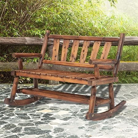 Amazon.com : Outsunny Wooden Porch Rocking Chair, Wood Double ...