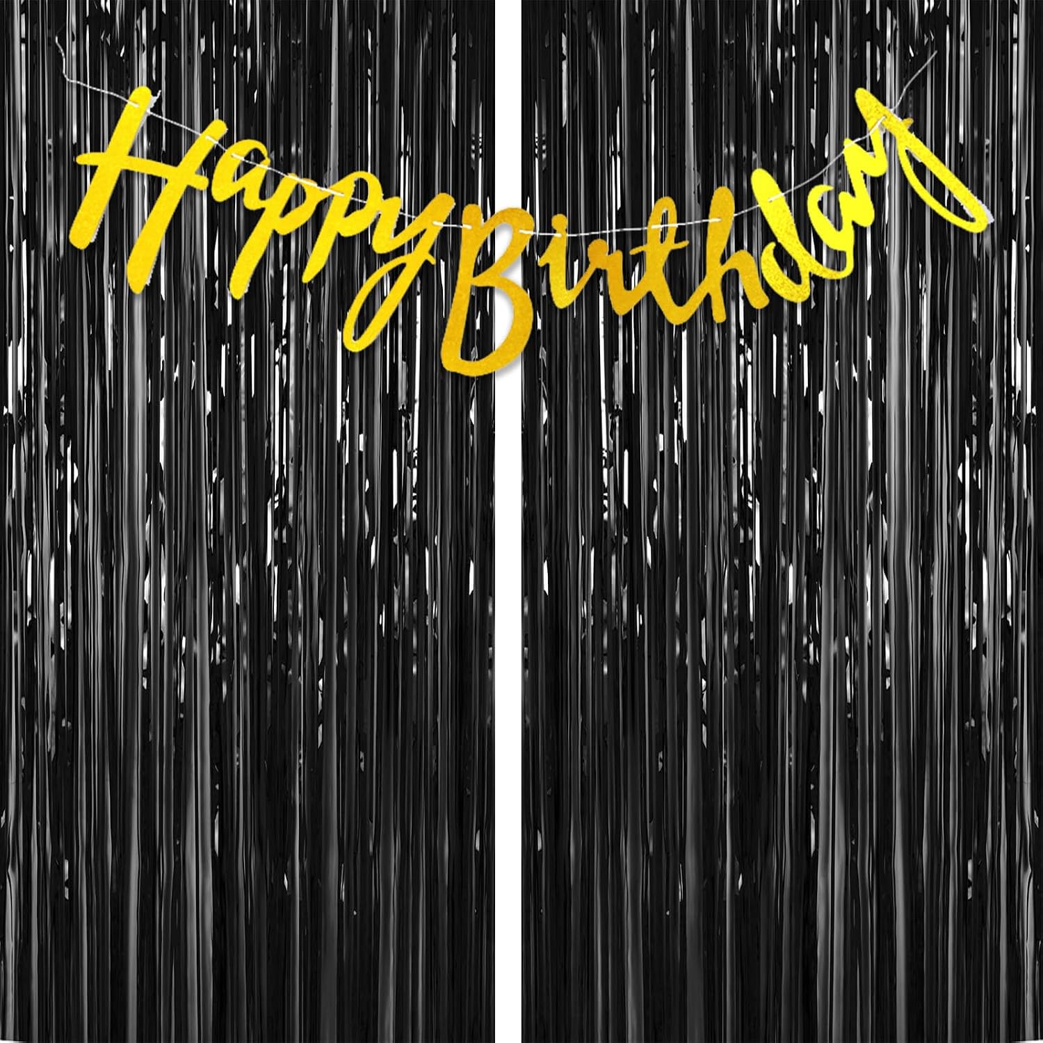 Amazon.com: 2PCS Black Foil Fringe Curtains Metallic Tinsel Curtain ...