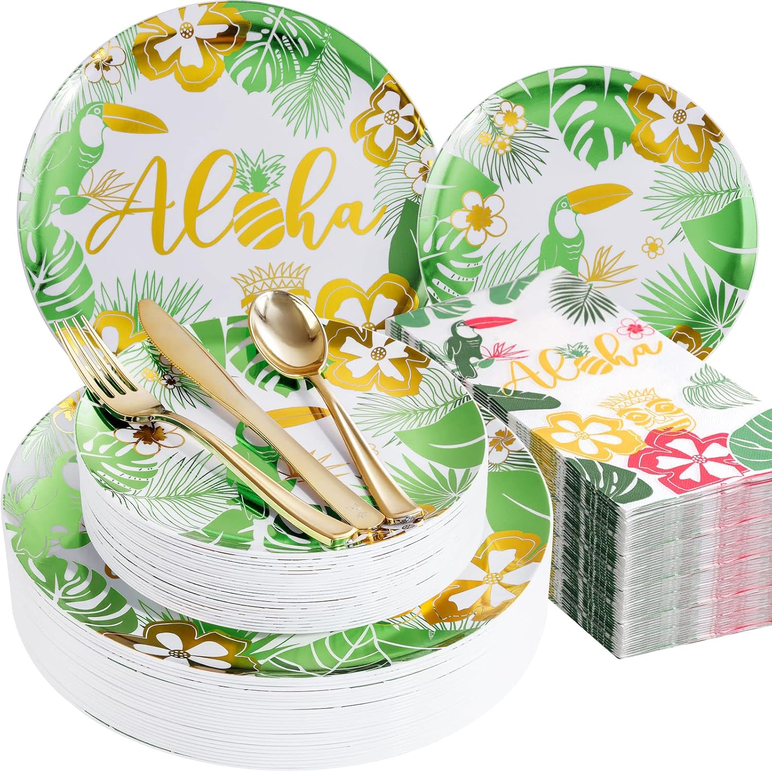 Amazon.com: PULOTE 150PCS Aloha Luna Tableware Set - Hawaiian Tropical ...