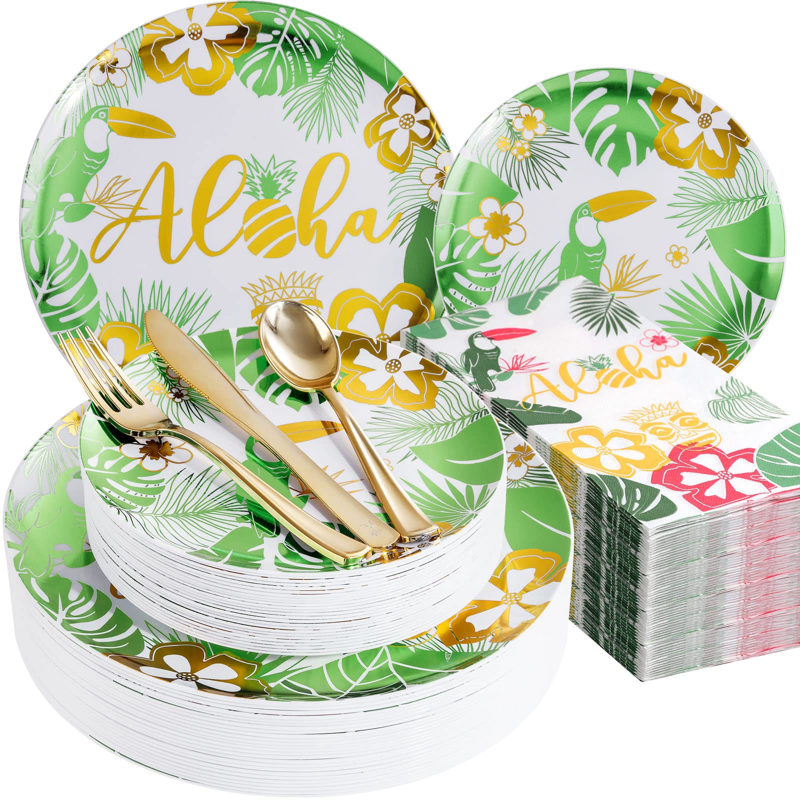 PULOTE 150PCS Aloha Luna Tableware Set - Hawaiian Tropical Plastic ...