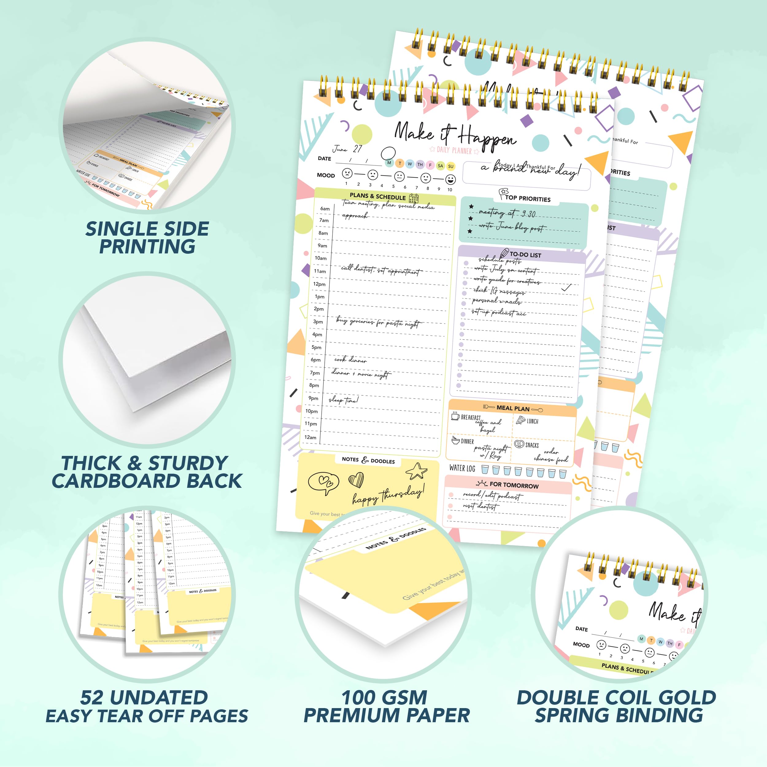 Snapklik.com : 52 Sheets Colorful Pastel Undated Daily Planner Pad ...