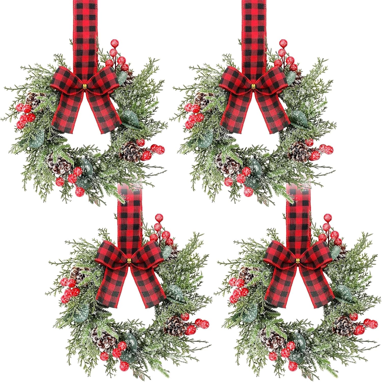 4PCS Mini Christmas Wreaths with Bows - 9Inch Small Cabinet Wreaths for ...