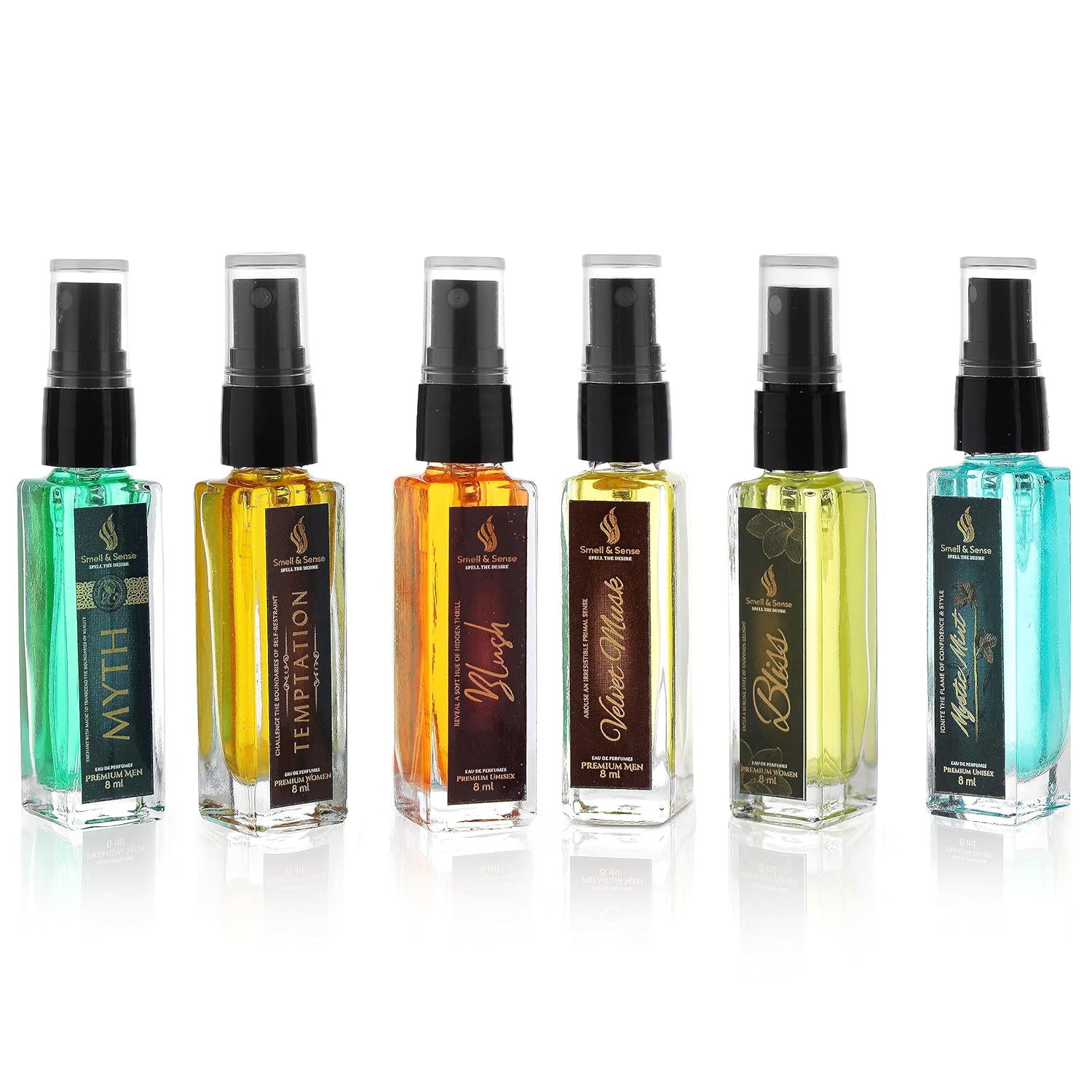 Buy Smell & Sense Premium Pack of 6 x 8ml Perfumes for Men Women Unisex ...