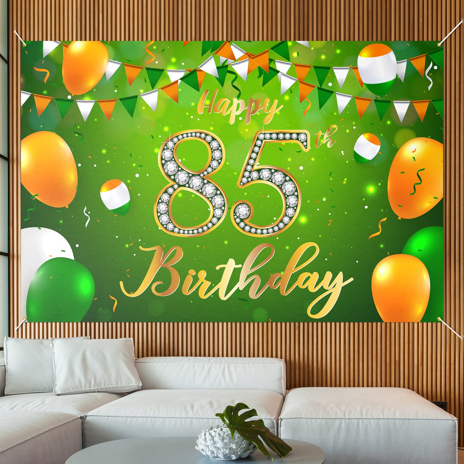 Amazon.com: Happy 85th Birthday Backdrop Banner Decor Green - Glitter ...