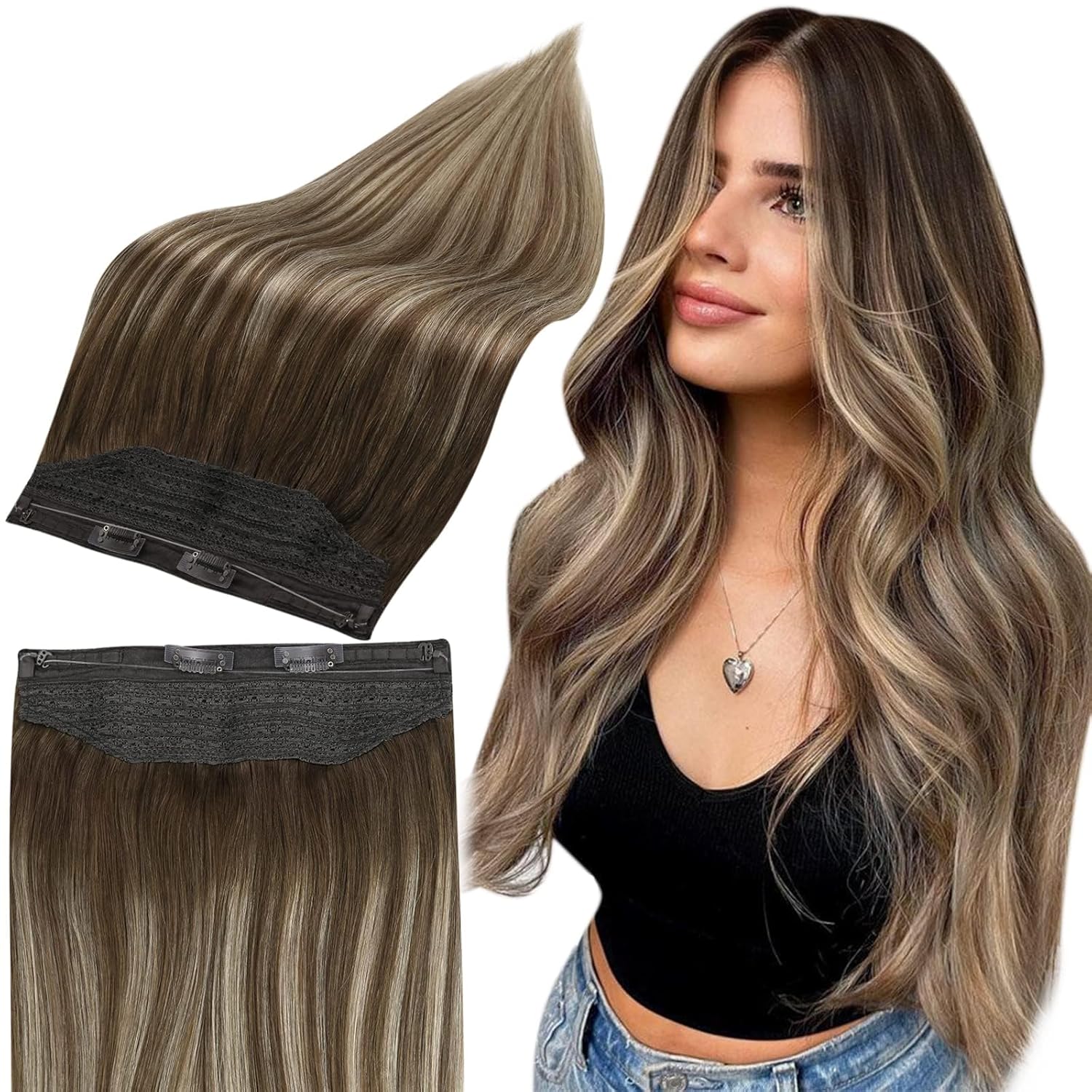 Amazon.com: Full Shine Wire Hair Extensions Real Human Hair Brown 12 ...