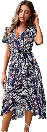 Amazon.com: ROYUNA Vestido floral de primavera y verano para mujer ...