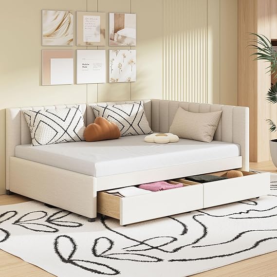Amazon.com: Merax Upholstered Daybed with 2 Storage Drawers, Full Size ...