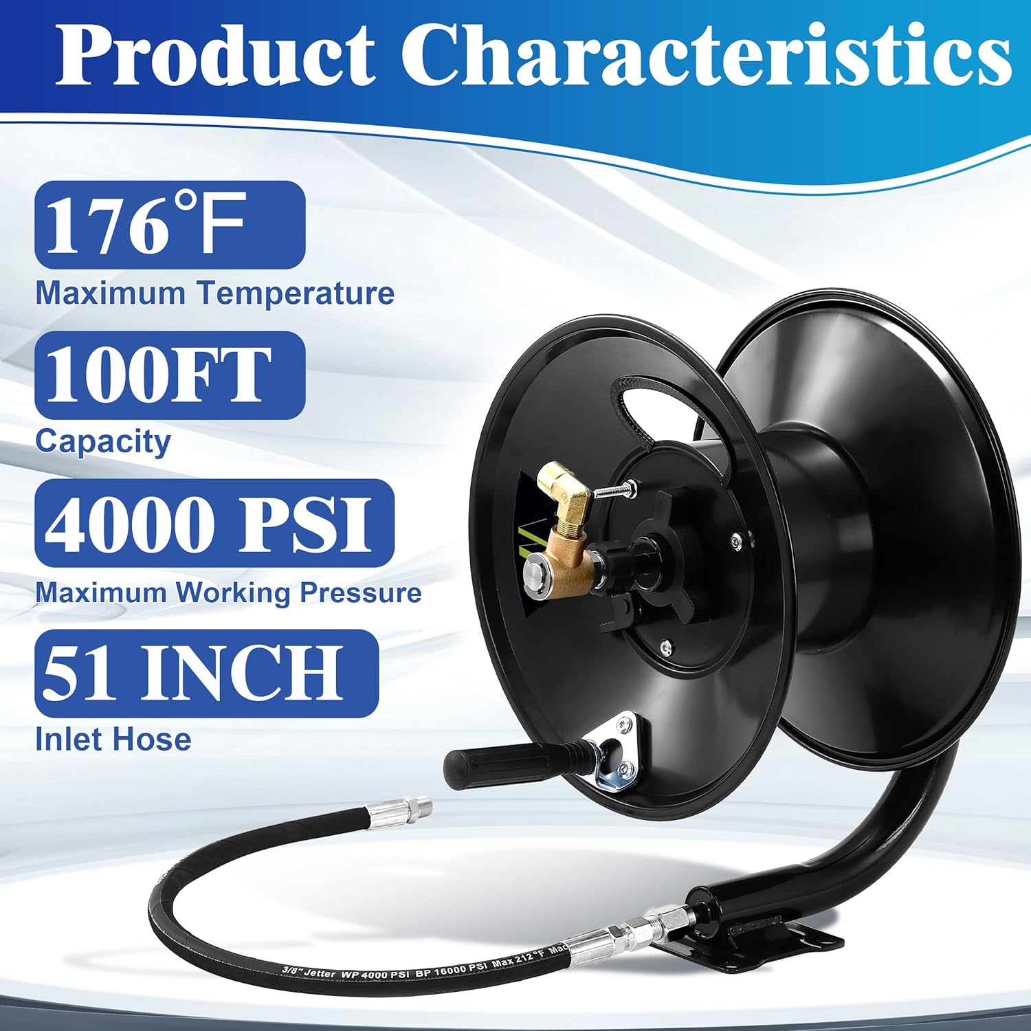 M MINGLE 100ft Heavy Duty Steel Pressure Washer Hose Reel with Swivel ...