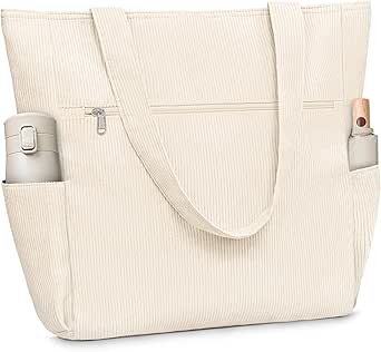 Amazon.com | Buringer Corduroy Tote Bag for Women Large Shoulder Bag with Zipper and Pockets for ...