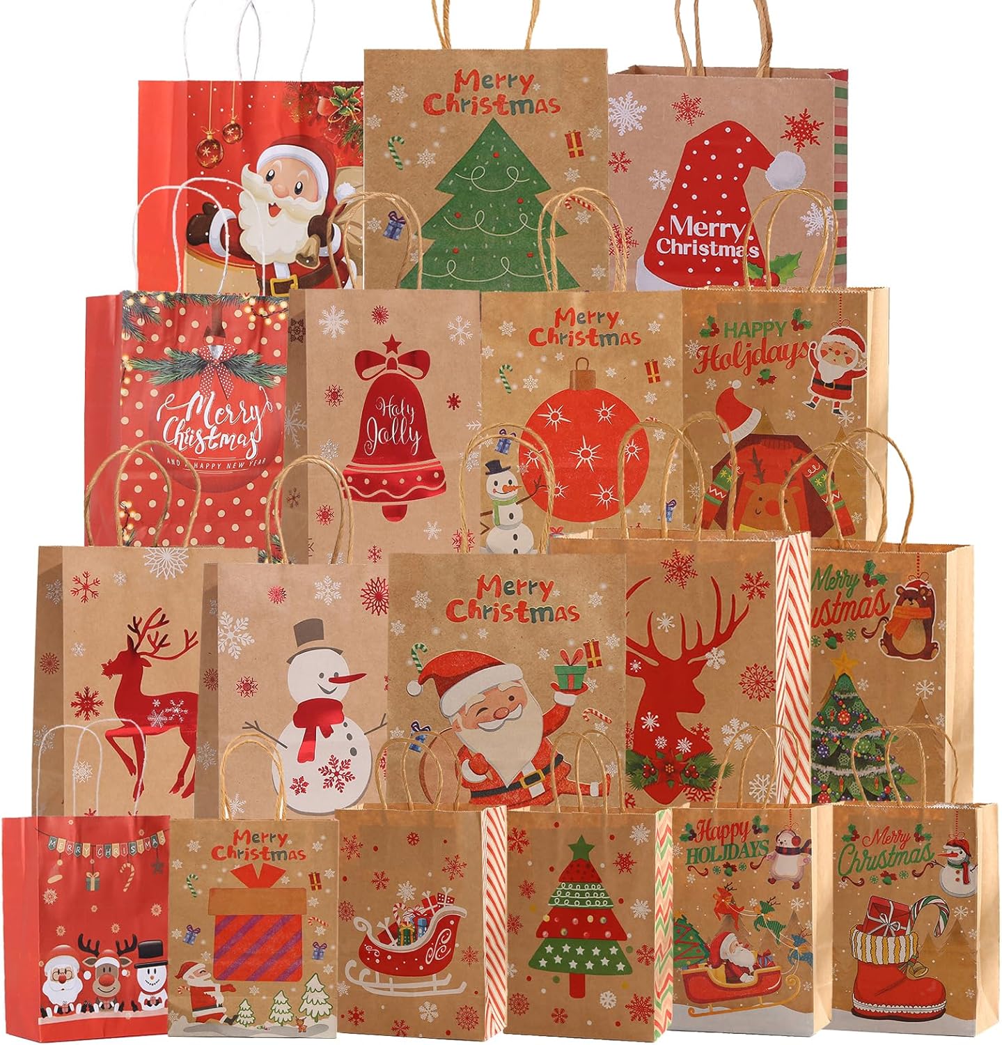 Naturezhen Christmas Gift Bag 18 Christmas Kraft Gift Bags for Holiday ...